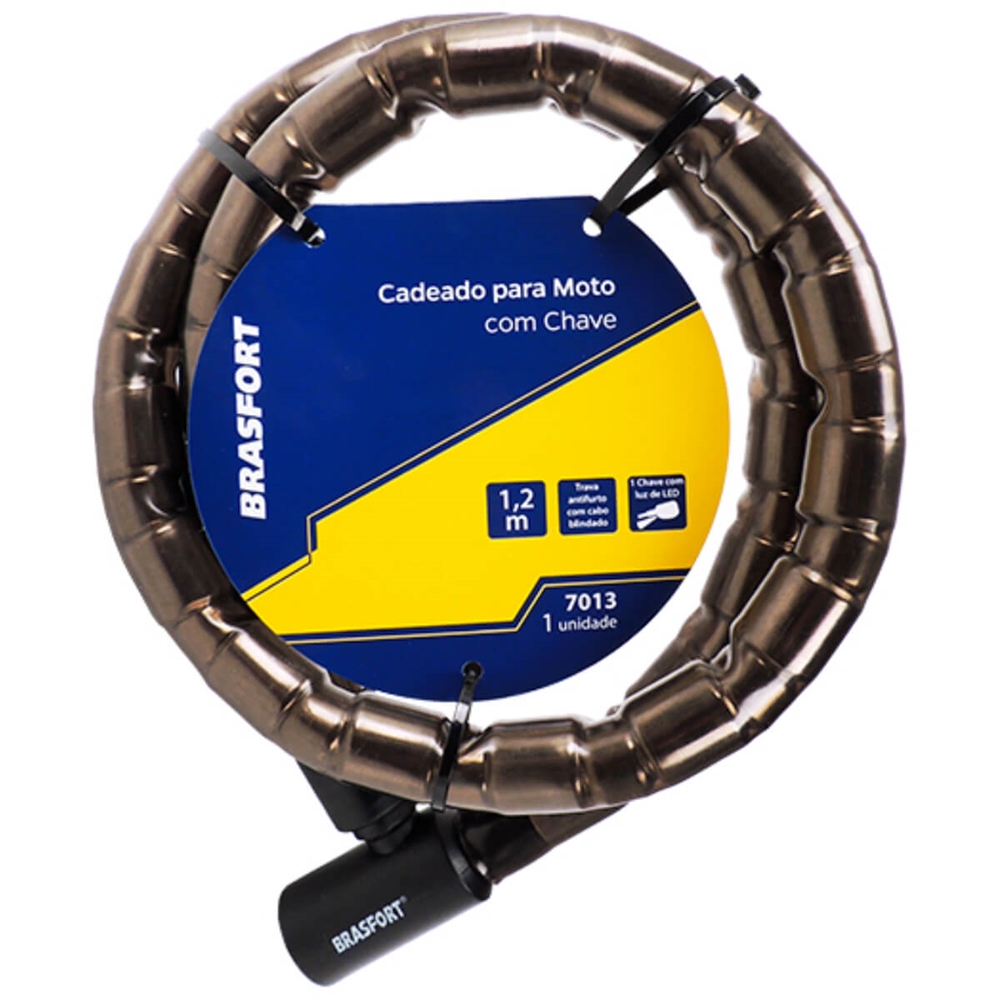 Cadeado Para Moto Com Chave 22mm X 1 20 Metros 7013 Brasfort P6410650